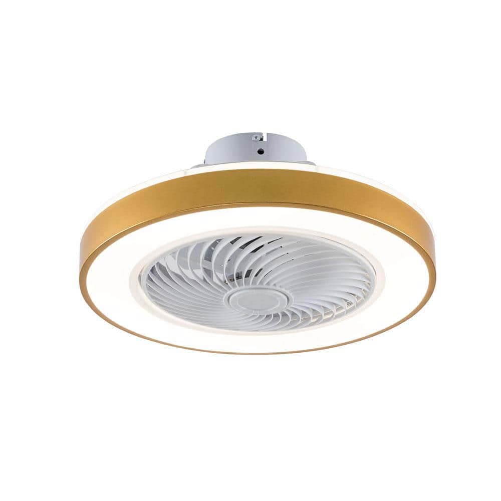 OUKANING 20 in. Integrated LED Indoor Gold Modern Enclosed Ceiling Fan ...