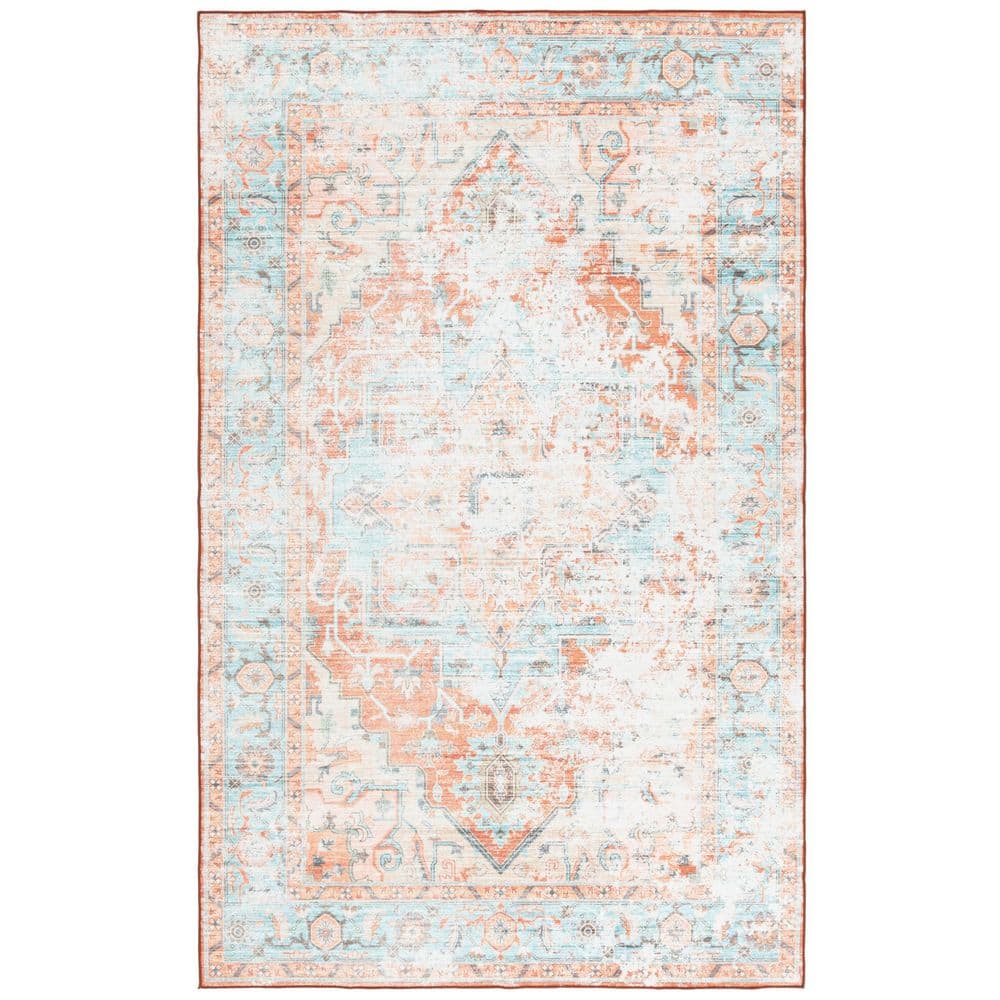 SAFAVIEH Arizona 4 ft. x 6 ft. Turquoise/Rust Machine Washable ...