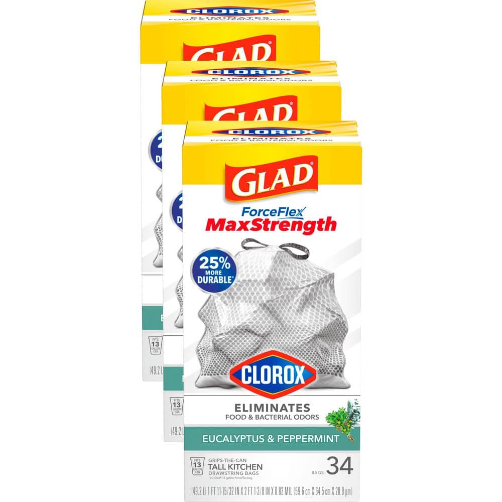 Glad 13 Gallon ForceFlex MaxStrength with Clorox Tall Kitchen ...