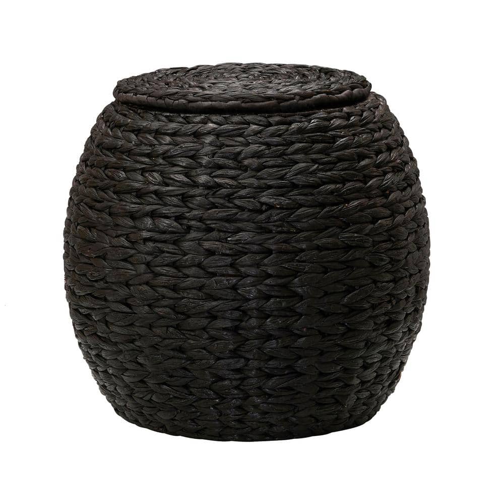 HOUSEHOLD ESSENTIALS 17 in. Barrel Basket Side Table in Hyacinth Dark ...