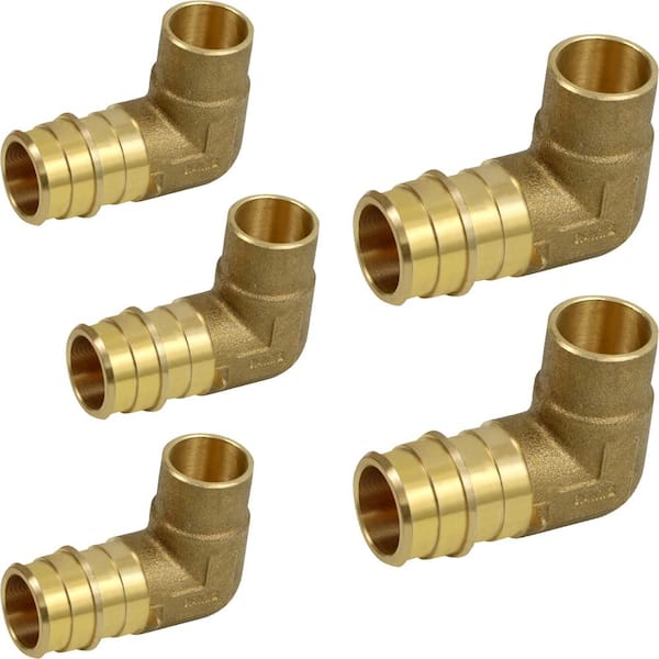 PLUMBFLEX 3/4 in. x 1/2 in. Pex A x Female Sweat Expansion Pex Elbow Lead Free Brass 90 Degree ...