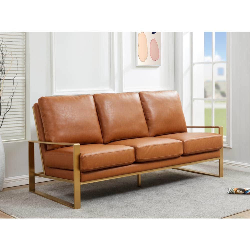 Leisuremod Jefferson 77.1 in. Square Arm Faux Leather Modern Rectangle ...