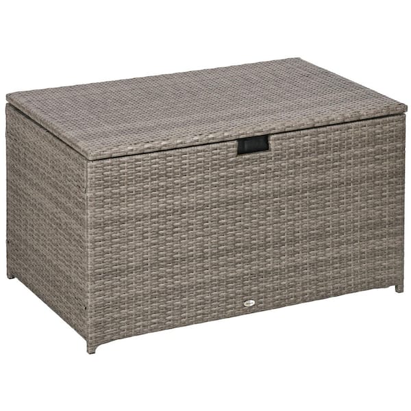 Gray 113 Gal. All-Weather Wicker Deck Box, Waterproof Outdoor Storage ...
