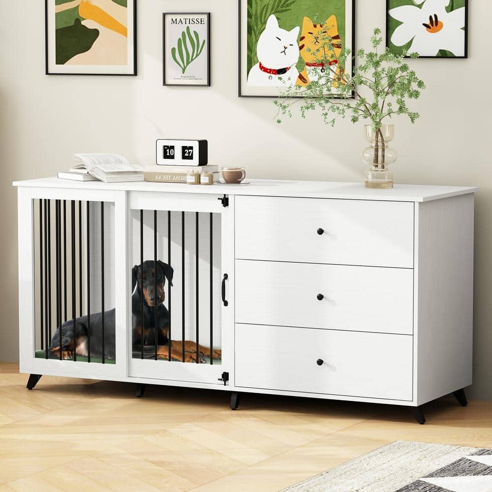 FUFU&GAGA Wooden Large Dog Crate Furniture Style Storage Cabinet, Heavy-Duty Dog Kennel with 3 ...