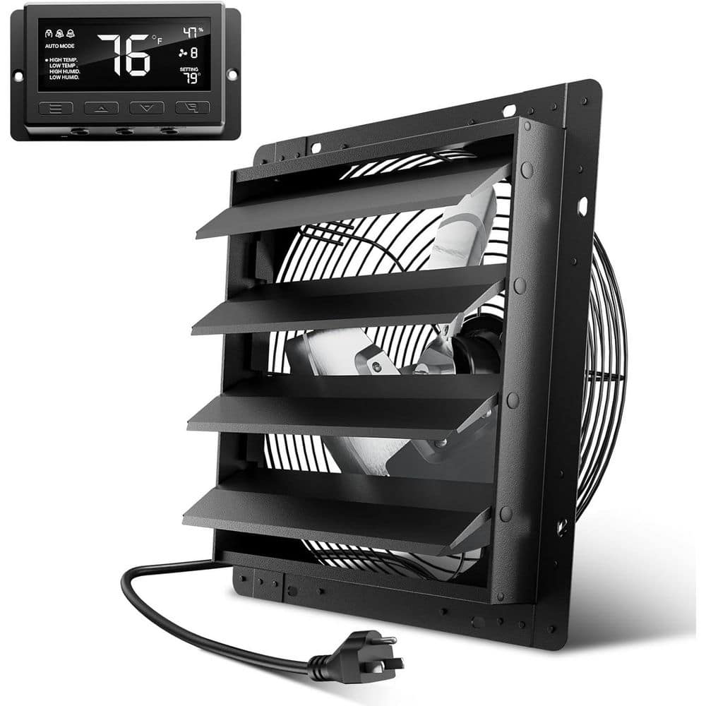 KIWDZFU 14-in. Wall Mount Attic Fan with Temperature Humidity ...