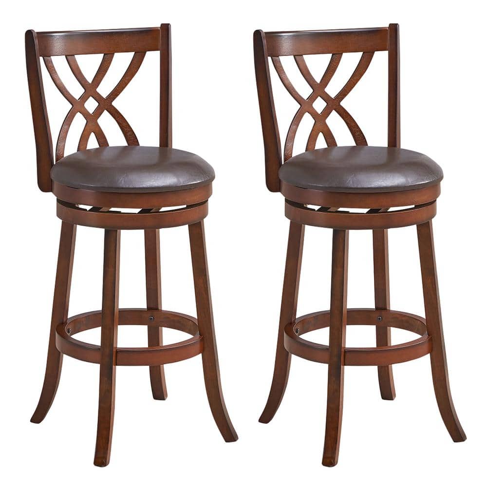 Costway 43.5 in. Wood Swivel Bar Stools Bar Height Dining Pub Chairs ...