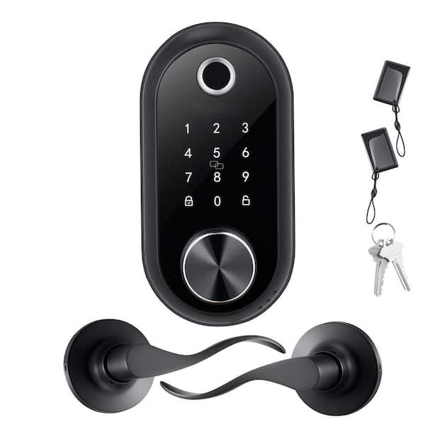 SKYSHALO Fingerprint Door Lock Set, Matte Black, Electronic Biometric ...