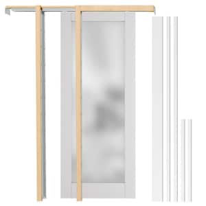 TENONER 18 in. x 80 in. Primed Wood Pocket Door Kit with Frame and Jamb ...