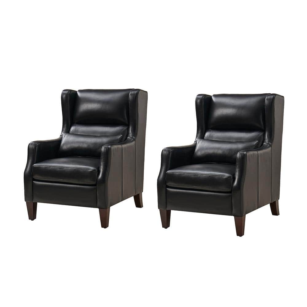 JAYDEN CREATION Ovill Modern Black Genuine Leather Wingback Armchair ...