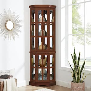 Oak 70.5 in. H Corner Curio Display Cabinet with 5 Shelves and Lighting System E26 light bulb not included XT W1693P183979 The Home Depot