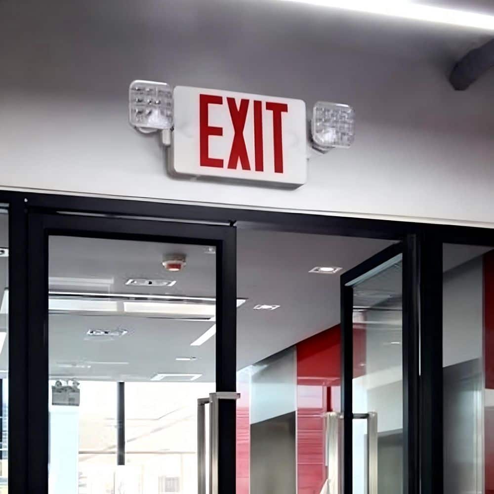 Honbei 20-Watt Equivalent 120-277-Volt Integrated LED Red Exit Sign w ...