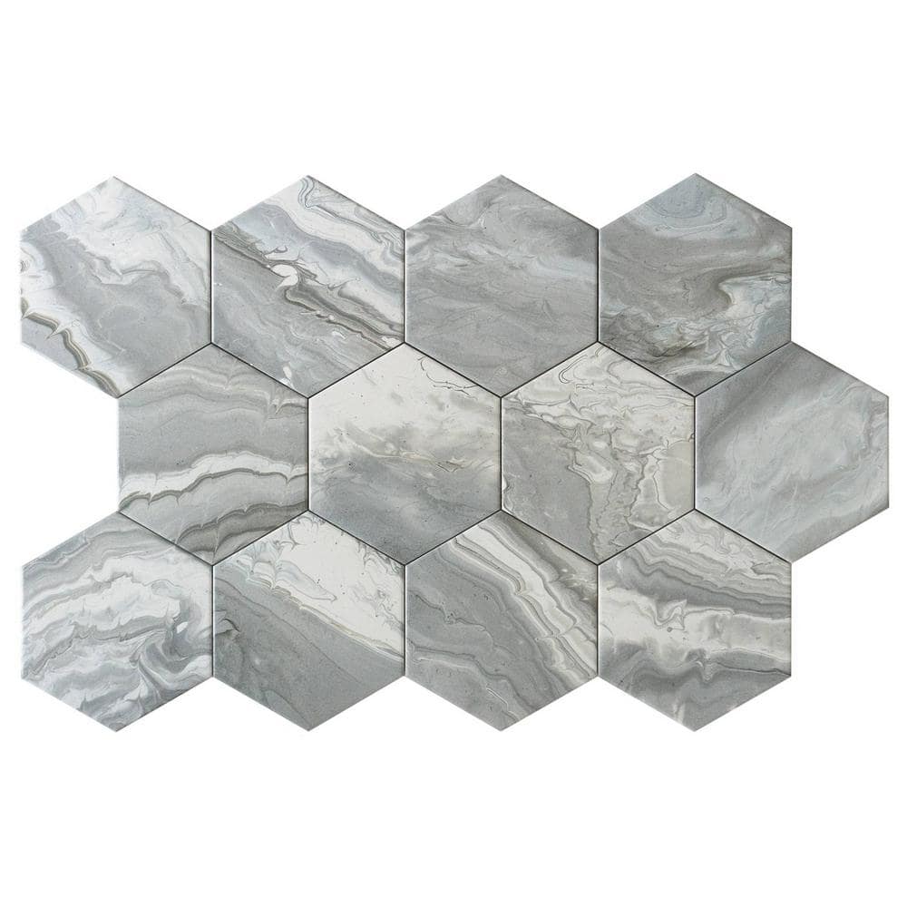 The Tile Doctor Selleny Hex Grey 5.5 in. x 6.3 in. Glossy and Matte Mix ...