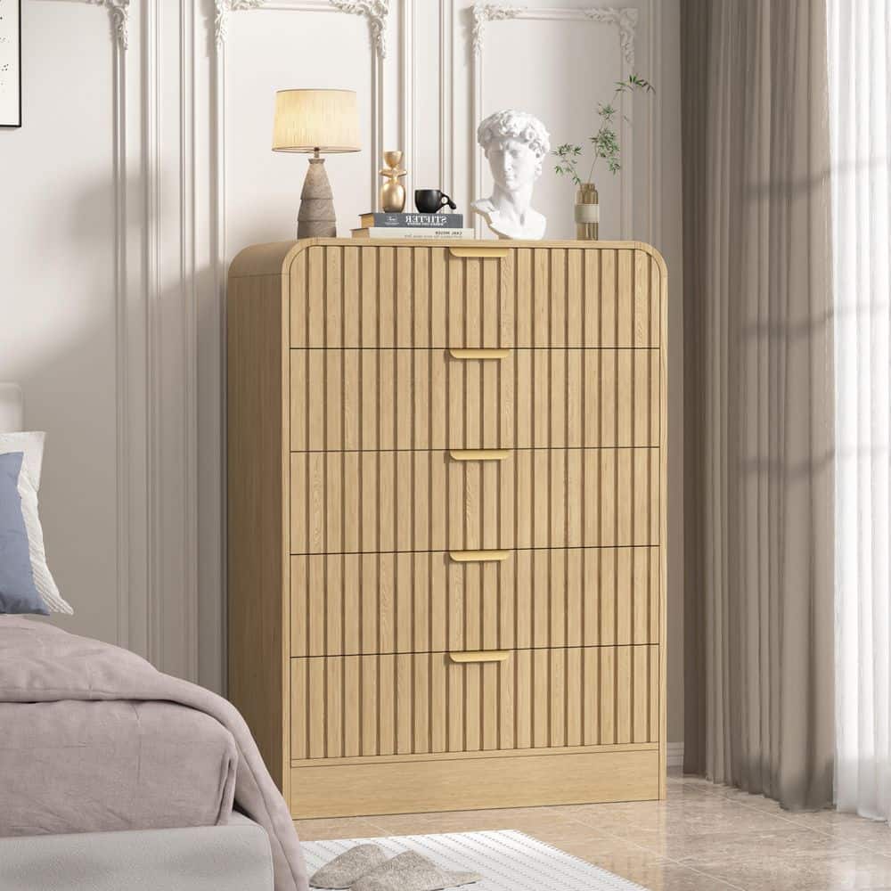 Reviews for VEIKOUS Yellow 5-Drawer 31.5 in.W MDF Chest of Drawers, Waveform Fluted Design ...