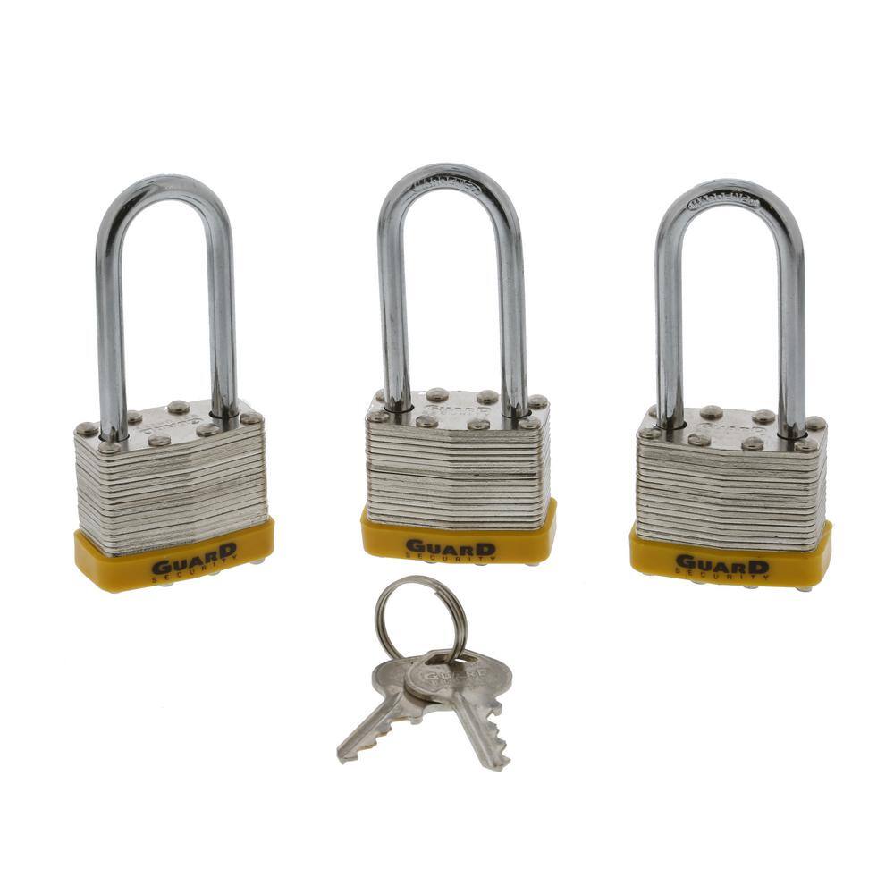 1-1/2 in. Laminated Steel Keyed Padlock with Long Shackle (3-Pack ...