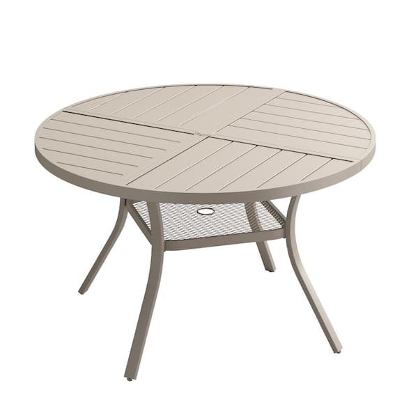 Reviews for vicllax 40.6 in. Sandshell Round Metal Outdoor Dining Table ...