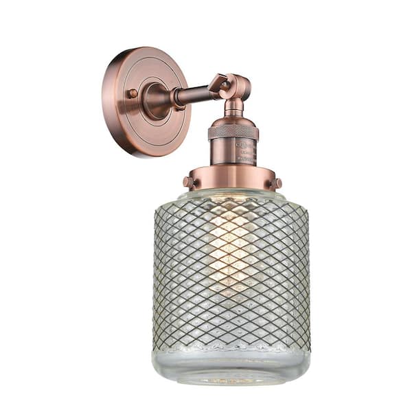 Innovations Stanton 1-Light Antique Copper, Clear Wire Mesh Wall Sconce ...