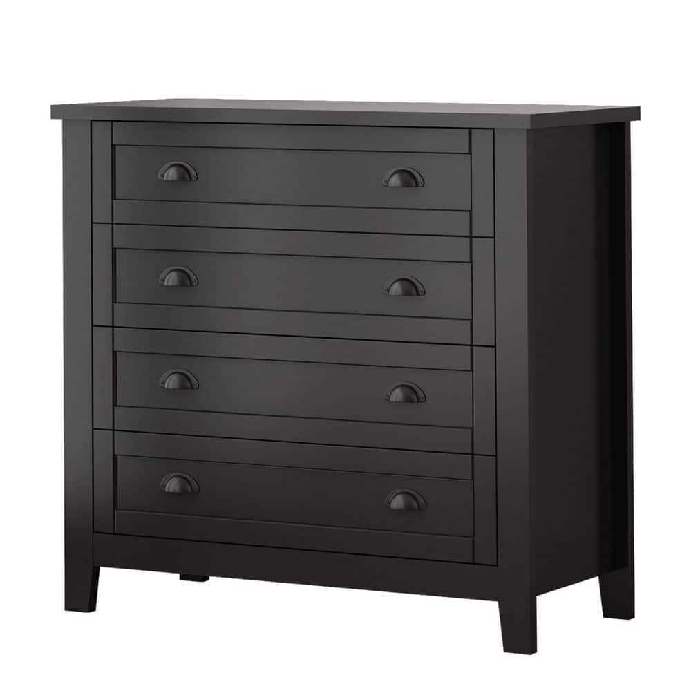 Angel Sar Black 4 Drawer Chest of Drawers Bedroom Storage Cabinet with ...