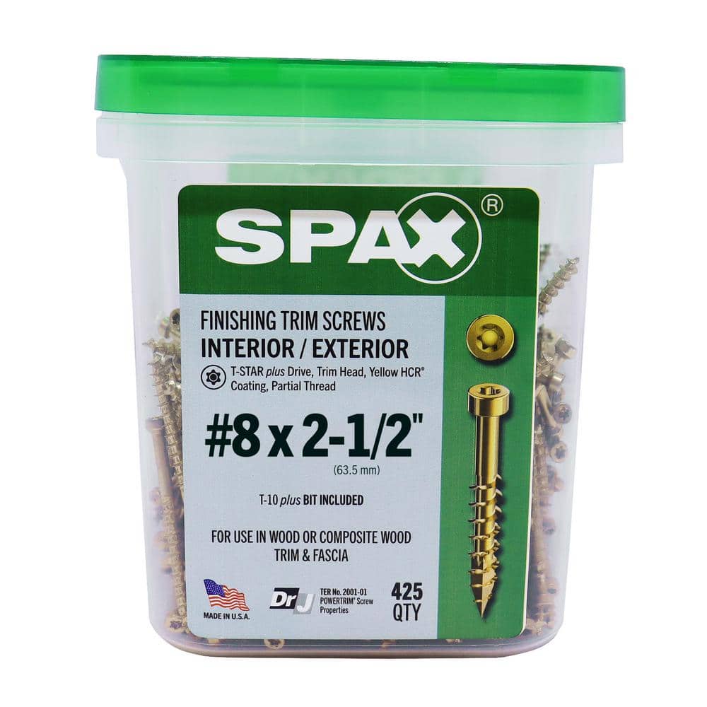 SPAX #8 x 2-1/2 in. Exterior/Interior Trim Head Wood Composite Screws Powertrim Torx T-Star Plus ...