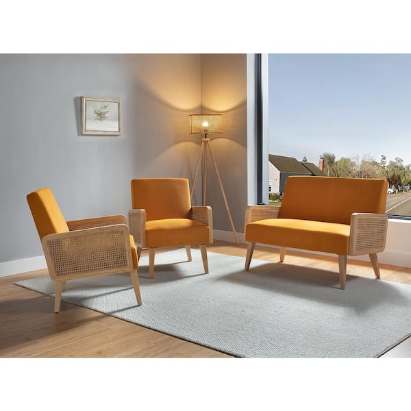 JAYDEN CREATION Dirk 3-Piece Top Yellow Living Room Set with Wooden ...