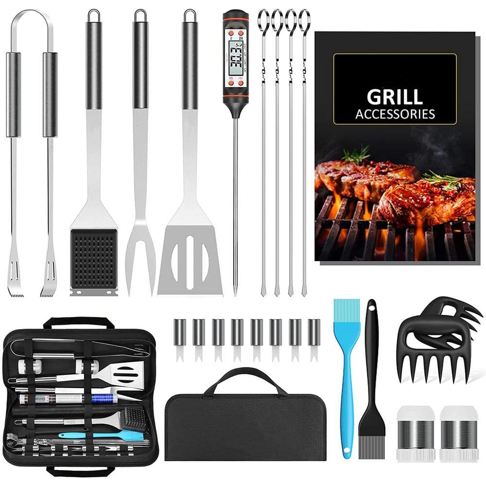 Outdoor 25-Piece BBQ Accessories Set with Thermometer, BBQ Tool Set ...
