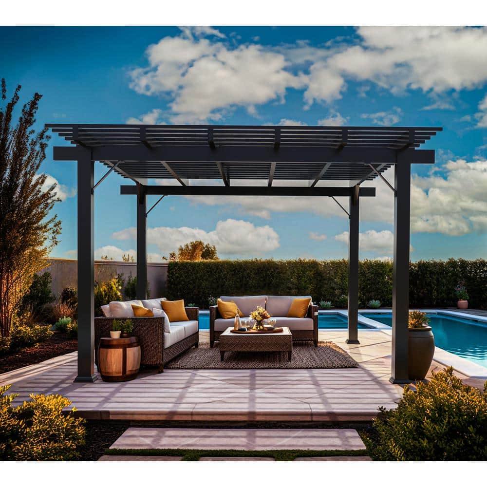 M-D Building Products 12 ft. x 12 ft. Black Aluminum Classic Pergola ...