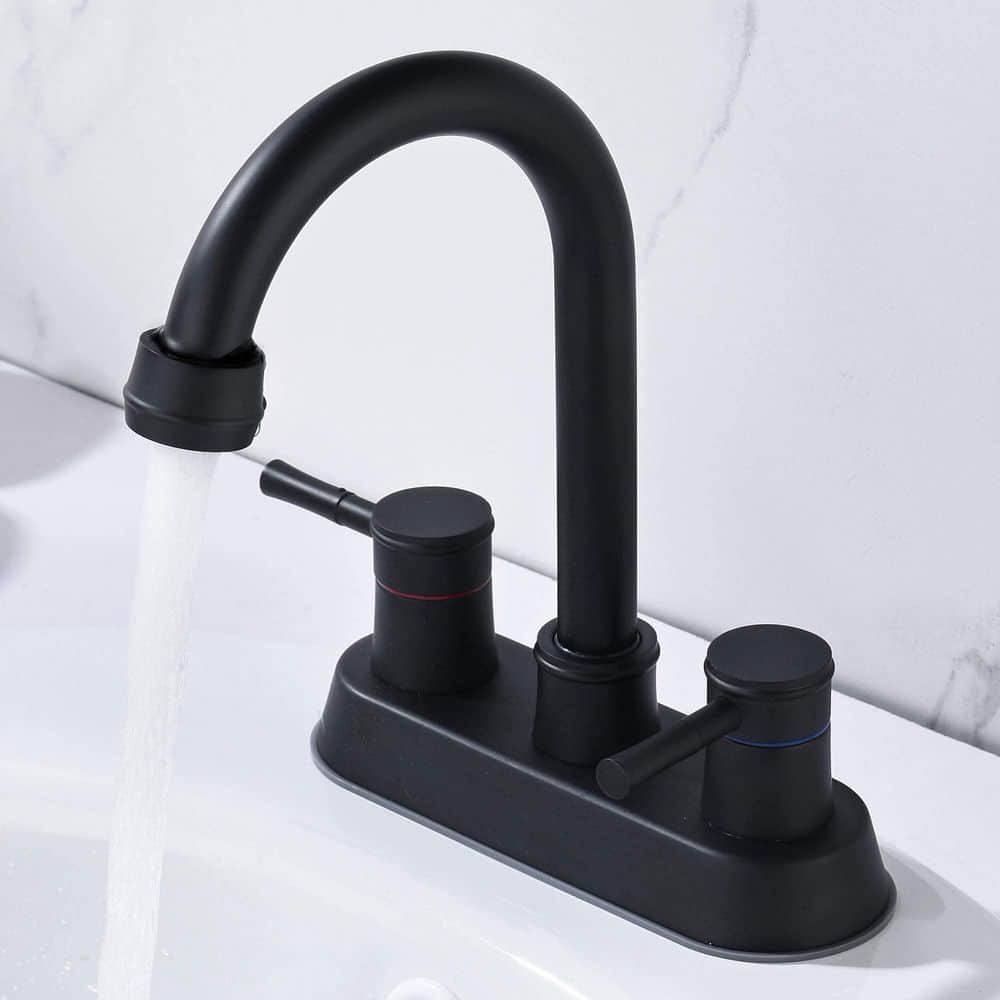 Nestfair 4 in. Centerset Double-Handle 3 Holes Bathroom Faucet with Pop-Up Drain in Matte Black ...