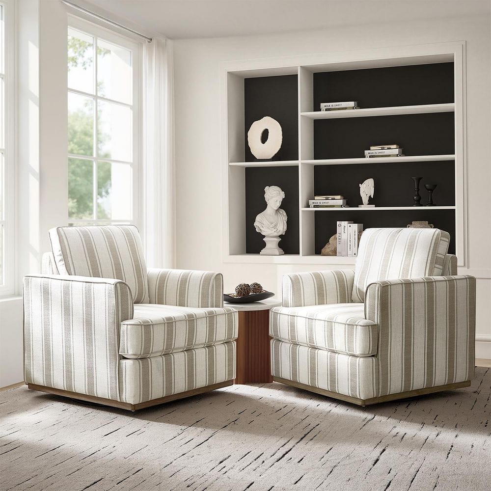 JAYDEN CREATION Edith Moss Polyester Swivel Armchair with Solid Wood ...