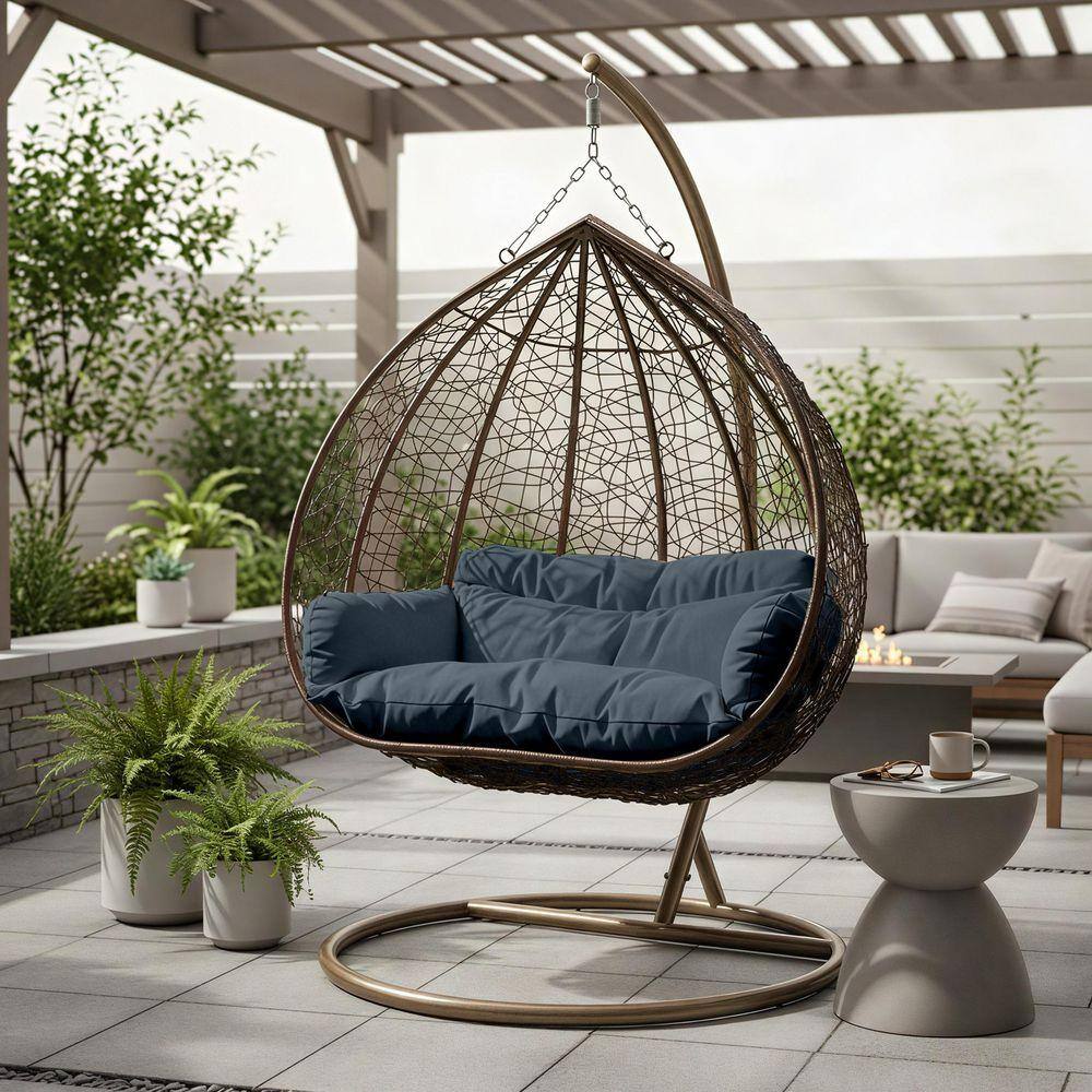 Leisuremod Hanging Metal Porch Swing Chair in Brown Stainless Steel ...