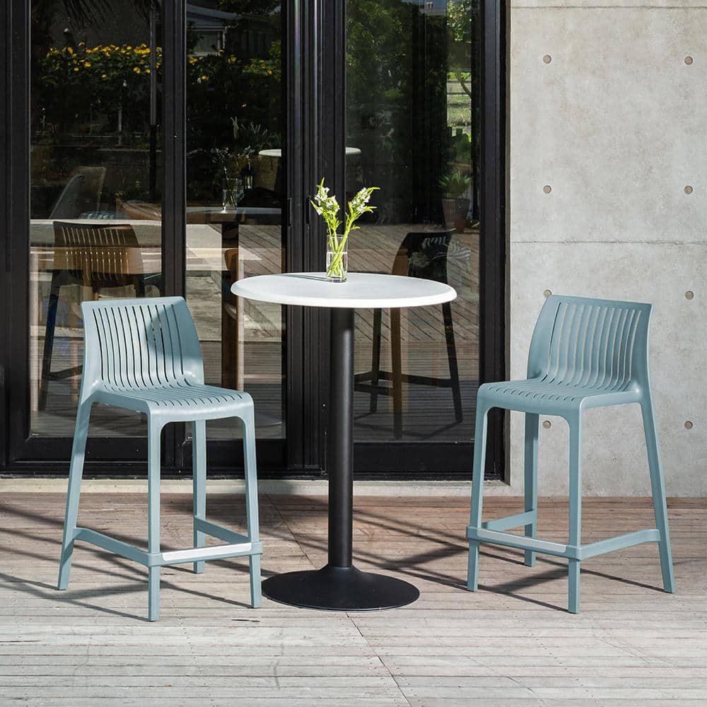 Lagoon Milos Baby Blue Stackable Plastic Outdoor Bar Stool (2-Pack ...