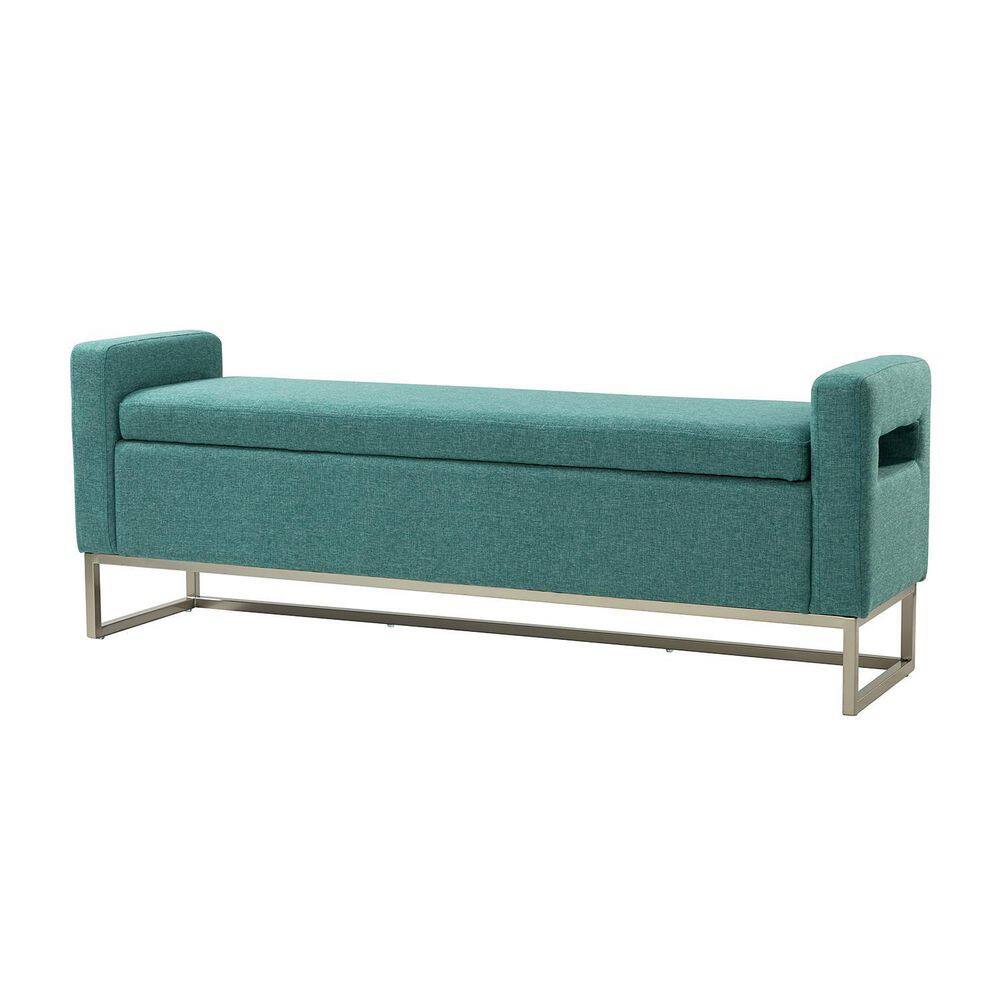 ARTFUL LIVING DESIGN Teal Storage Bench with Metal Legs Justo 59.1 in ...