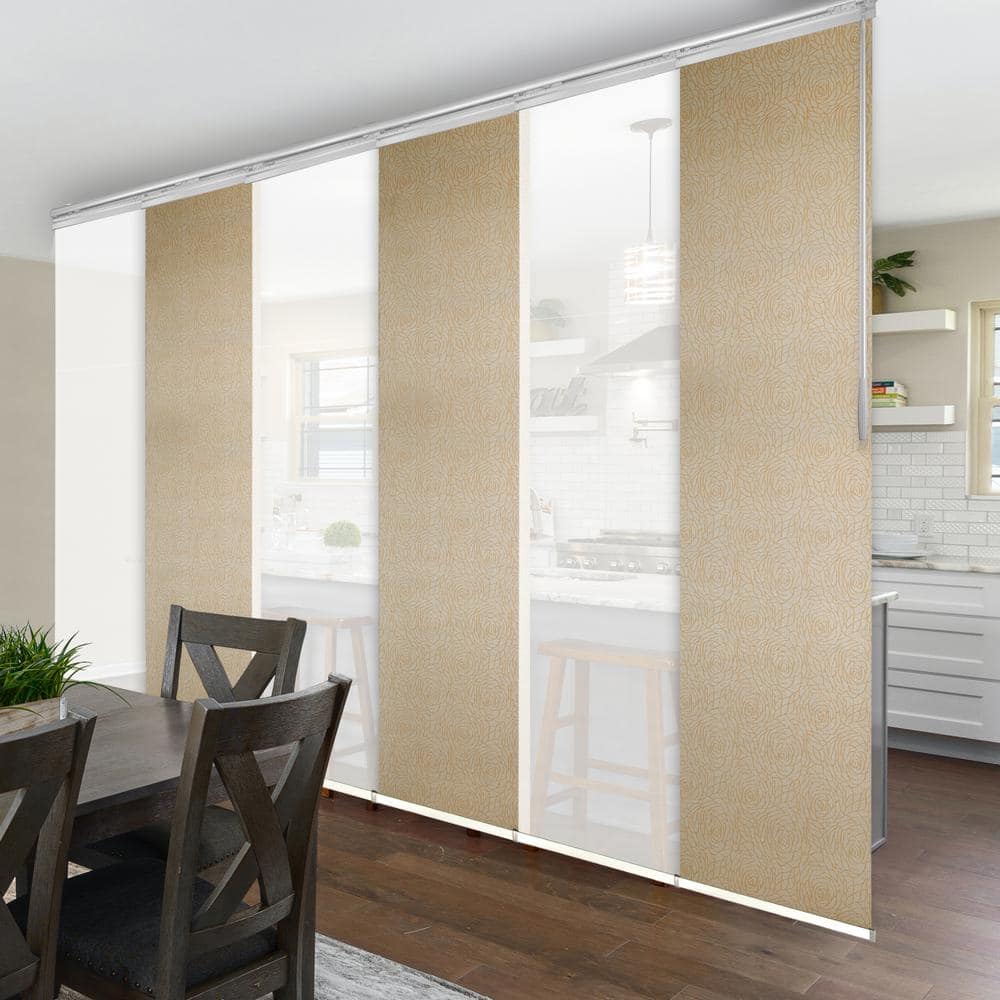 EMOH Sand Dune 70 in. - 130 in. W x 94 in. L Adjustable 6- Panel White Single Rail Panel Track ...