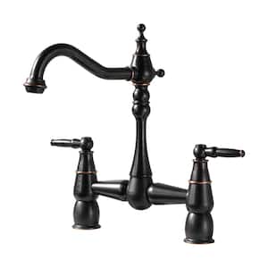 WOWOW Double-Handle Bridge Kitchen Faucet Deck-Mount, 2 Hole Brass ...