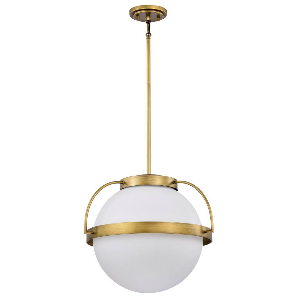 SATCO Lakeshore 60-Watt 1-Light Natural Brass Shaded Pendant Light with ...