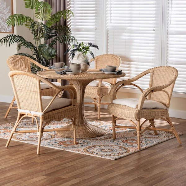 bali & pari Liam 5-Piece Light Honey Rattan Top Dining Set Seats 4 ...
