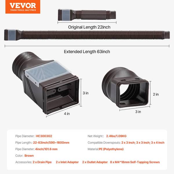 VEVOR Rain Gutter Downspout Extensions, 2-Pack Flexible Downspout ...