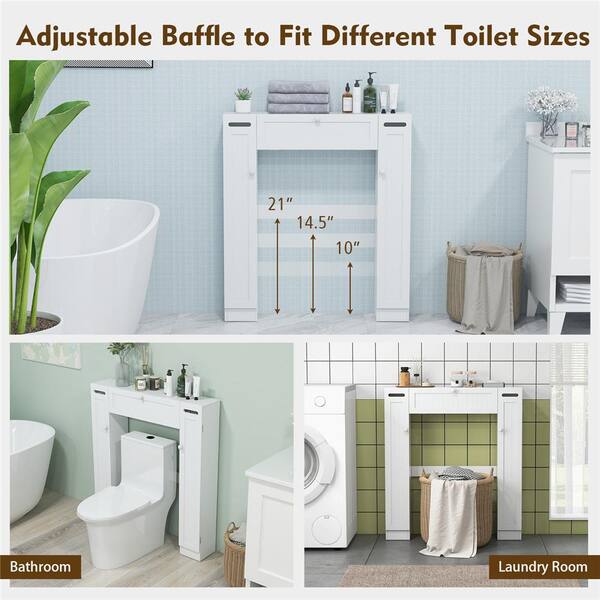 Costway 34 in. W x 39 in. H x 7.5 in. D White Over The Toilet Storage Cabinet Freestanding Shelf Paper Holder with Doors QD 66618