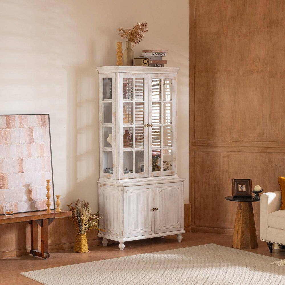 Harper & Bright Designs Whitewashed 77.5 in. H Storage Display Cabinet ...
