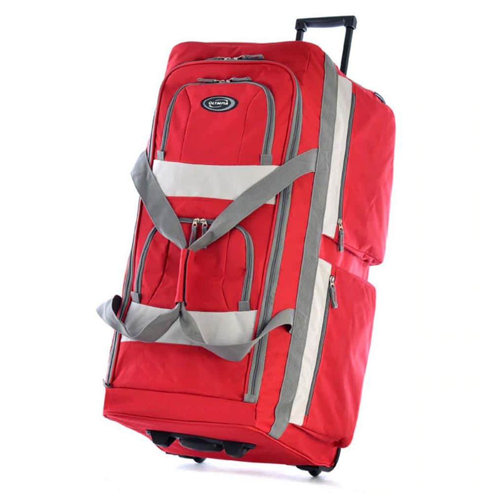 OLYMPIA Red 26 In. 8 Pocket U Shape Rolling Duffel Bag with Retractable ...