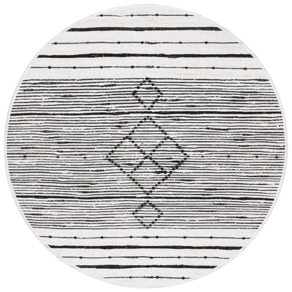 SAFAVIEH Striped Kilim Ivory Black 6 ft. x 6 ft. Geometric Striped ...