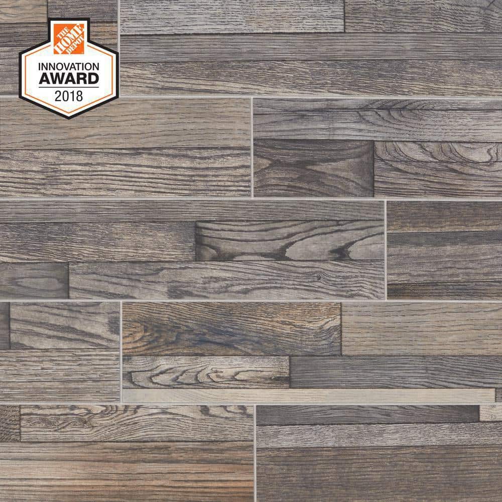 Lifeproof Pewter Wood 6 in. x 24 in. Glazed Porcelain Floor and Wall ...