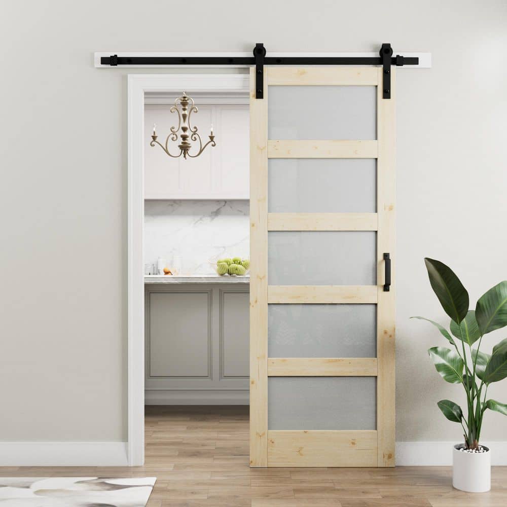 ARK DESIGN 30 in. x 84 in. 5-Lite Tempered Frosted Glass and Solid Pine ...