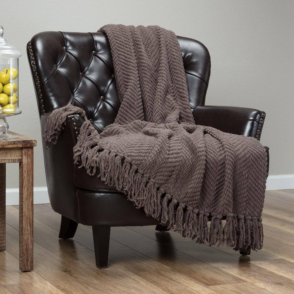 CHANASYA Textured Knit Morel Acrylic Polyester Throw Blanket with ...