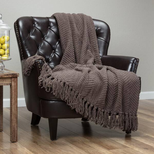 CHANASYA Textured Knit Morel Acrylic Polyester Throw Blanket with ...