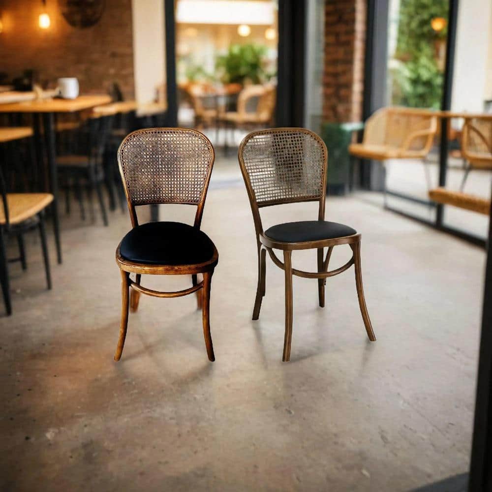 NADAAL STUDIOS Sloan-Solid Elm Frame with Rattan Dining Chair, Light ...