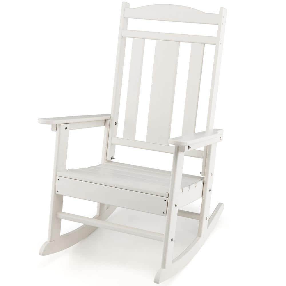 Costway White Plastic Outdoor Rocking Chair All-Weather HDPE Rocker ...
