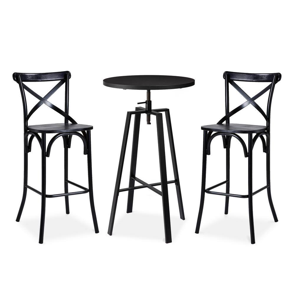 Glitzhome Pub Table Set - Modern Adjustable Round Bar Table with Black ...