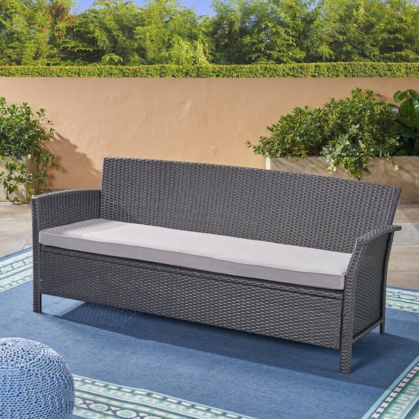 3 Seater PE Wicker Outdoor Garden Patio Furniture Coucht Sofa with Grey Cushions Suitable for Patio Garden Backyard