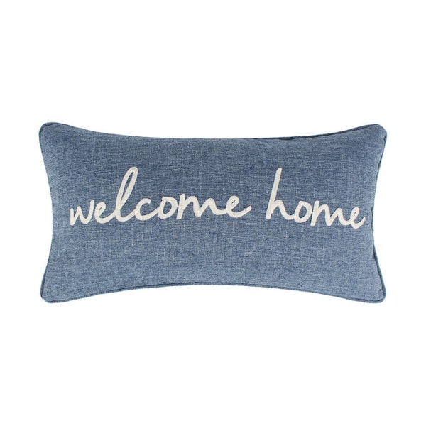 LEVTEX HOME Tobago Blue, White Welcome Home Crewel Embroidered 12 in. x ...