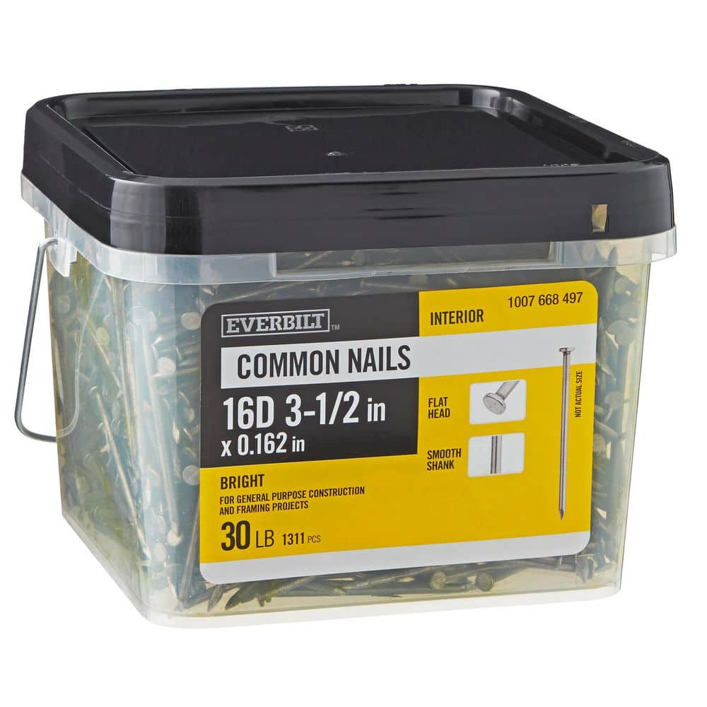 Everbilt 3-1/2 in. x 16D Bright Common Nails 30 lbs. (1311-Count ...