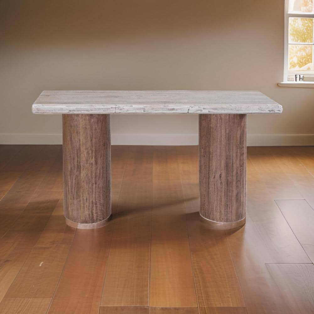 Benjara 18 in. Cream and Brown Rectangle Wooden Console Table with Drum ...